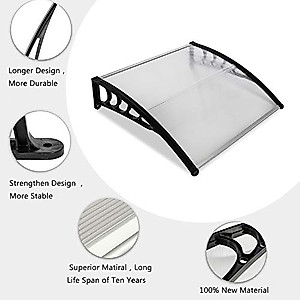 Window Awning Door Canopy, Polycarbonate Cover, Front Door Patio Canopy, Overhead Outdoor Garden Shade Shelter, UV Rain Snow Sunlight Protection Hollow Sheet (39" x 39", Silver Board/Black Bracket)