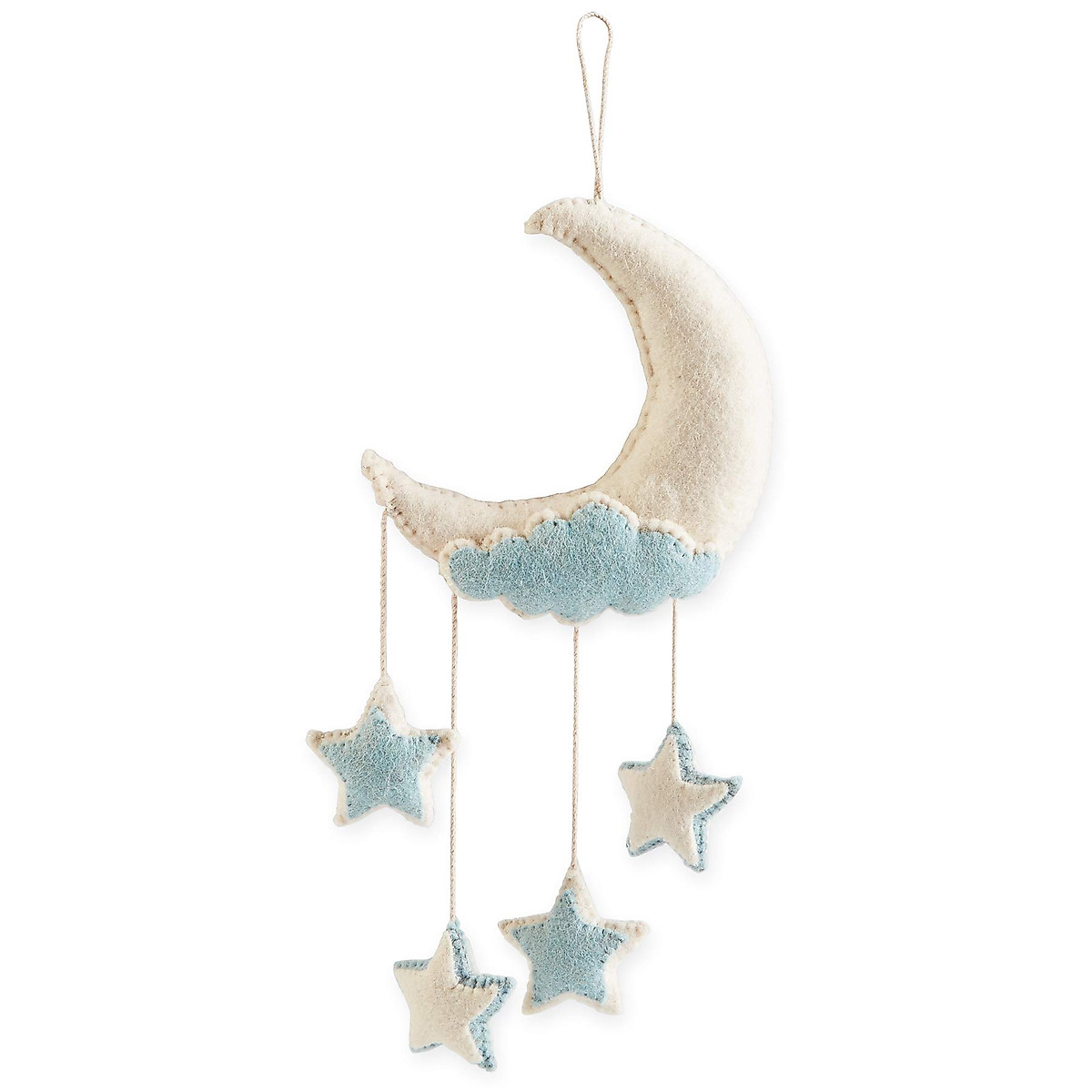 Mud Pie Baby Room Nursery Decor Felt Twinkle Twinkle Little Star Moon Wall Hanging 12000020 (Blue), 17" x 8, 12000020B