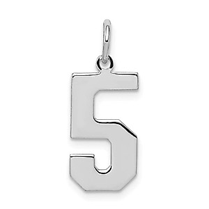 Solid 925 Sterling Silver Medium Number 5 Charm Pendant - 21mm x 8mm