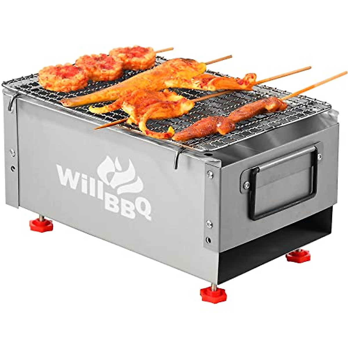 WILLBBQ Commercial Quality Portable Charcoal Grills Multiple Size Hibachi BBQ Lamb Skewer Folded Camping Barbecue Grill for Garden Backyard Party Picnic Travel Home Outdoor Cooking Use (11.9x7.1x5.1inch)