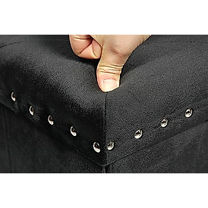 PINPLUS Black Storage Ottoman Bench with Benches Foot Rest Stool, Large Long Folding Velvet Toy Shoes Chest for Bedroom, Living Room, 43.3"x15.7"x15.7"