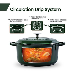 Enameled Cast Iron Dutch Oven with Lid, Enamel Dutch Oven Pot with Handles, Enamel Cast Iron Dutch Oven Cookware Casserole Braiser for Soup, Meat, Bread, Baking (7.5 quart, Green)