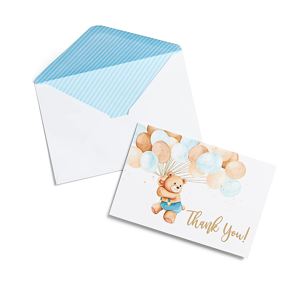 All Ewired Up 50 Teddy Bear Boy Thank You Cards for Baby Shower Birthday with Designed Envelope and Matching Seals Bearly Can Wait