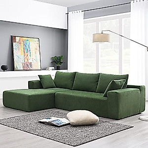 DEINPPA Modern Minimalist Style Modular Sofa Couch with Pillows, Deep Sectional Sofa Furniture Set, 4-Seater Chenille L-Shaped Sofa for Living Room Reception Room-Green