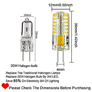 RAYHOO 10pcs G4 LED Bulbs JC Bi-Pin Base Light Bulbs 3W AC/DC 12V 20W-30W T3 Halogen Bulb Replacement Landscape Bulbs(Warm White 3000K)