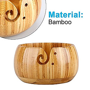 Pannow Bamboo Yarn Bowl, Knitting Yarn Bowls with Holes, Handmade Craft Knitting Bowl Storage Knitting and Crocheting Accessories Kit Organizer, 6 x 3 Inch