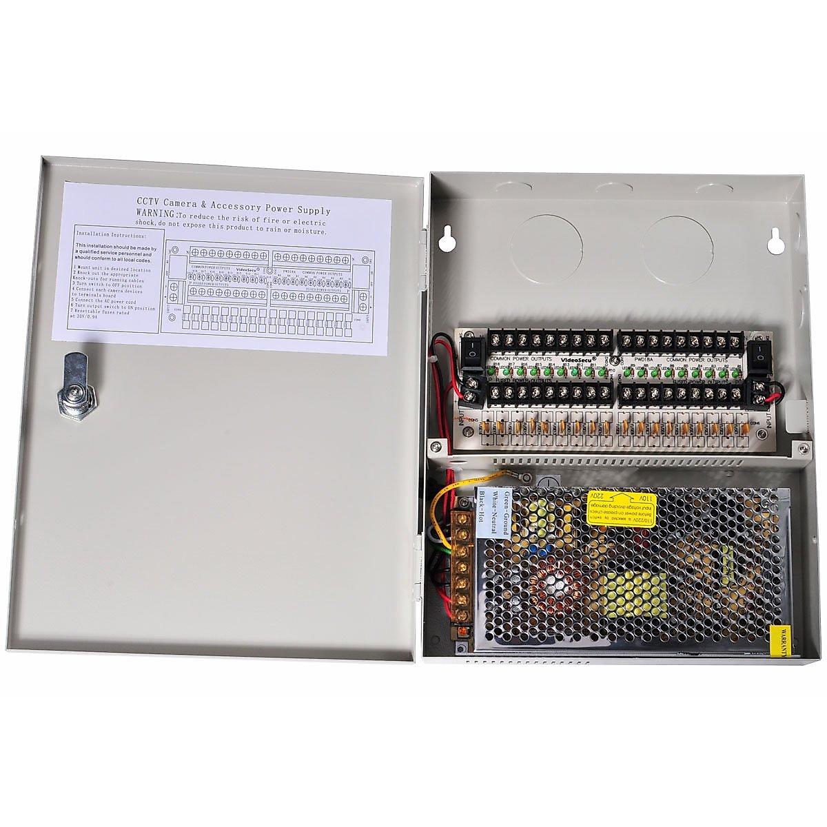 VideoSecu 18 Channel Port Output 12V DC Auto Reset CCTV PTC Fuse Distributed Power Supply Box for Security Cameras WK3