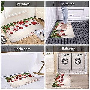Bath Mat Fir Tree Red Ball Christmas Bathroom Rug Non Slip for Shower Soft Memory Foam 15.7 x 23.6 Inch Small Carpet Floor Runner Washable