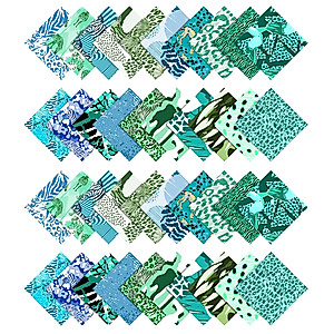 Soimoi 40Pcs Animals Print Precut Fabrics Strips Roll Up 1.5x42inches Cotton Jelly Rolls for Quilting - Teal Green