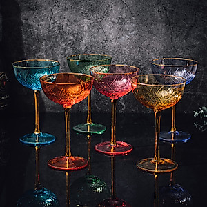 Vintage Art Deco Coupe for Champagne, Martini, Cocktails | Set of 6 | 7 oz Classic Cocktail Glassware - Manhattan, Cosmopolitan, Sidecar, Crystal Speakeasy Style Saucer Goblets Coupes with Stems