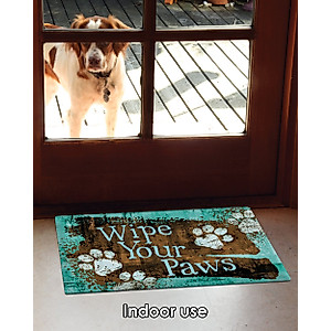 Toland Home Garden 800455 Turquoise Paws Funny Door Mat 18x30 Inch Dog Outdoor Doormat for Entryway Indoor Entrance