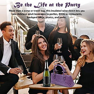 Primeware Wine Clutch Bag (Thermal Insulated) Trendy Women’s Carry Tote | Holds Red & White 750mL Bottles | Trendy Fashion | Incl. Portable Waiter-Style Corkscrew (Purple Burmese)