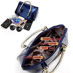 YAQUNICER Top-handle Handbags Purse Satchel for Women Patent PU Shoulder Crossbody Bag Middle Tote-Pink