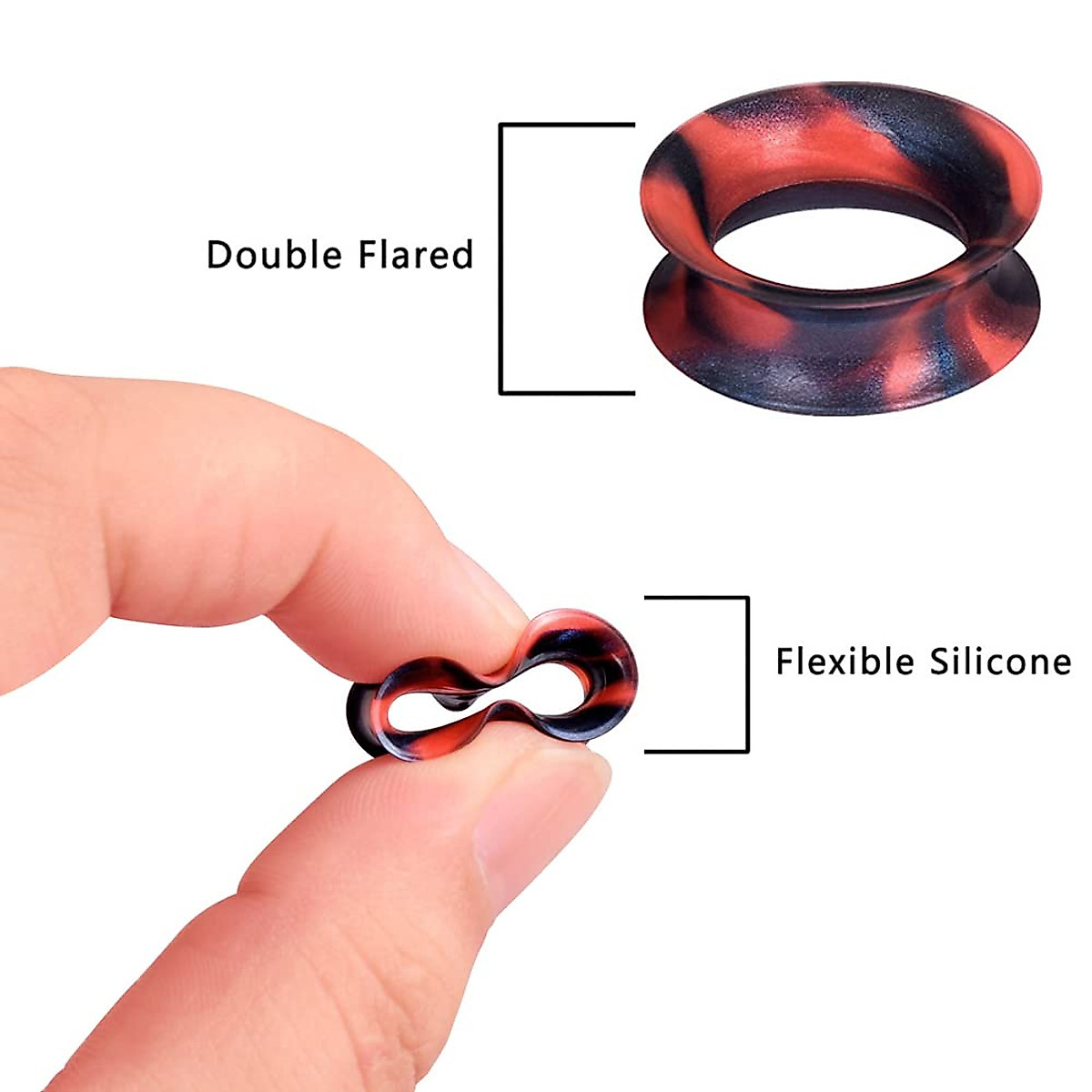 Beautidots 100pcs Colorful Silicone Ear Gauges Plugs Double Flared Ear Tunnels Stretchers Ear Piercing Jewelry 00g