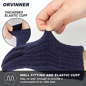 ORVINNER Kids Winter Gloves for Boys Girls, 3 Pairs Children Warm Wool Lined Gloves Toddler Thermal Knitted Mittens (Black/Navy/Dark Grey - Solid Color)