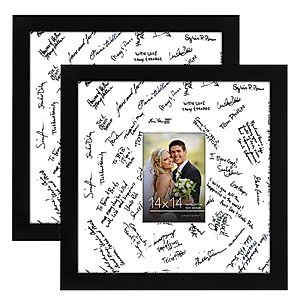 Americanflat 14x14 Wedding Signature Frame with Shatter-Resistant Glass - Set of 2 - Use as 5x7 Frame with Mat or 14x14 Without Mat - Signature Collection - Autograph Frame for Wall Display - Black
