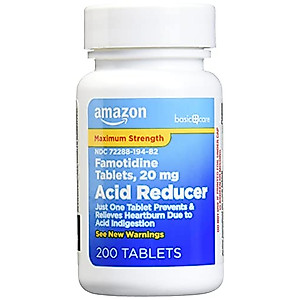 Amazon Basic Care Maximum Strength Famotidine Tablets 20 mg, Acid Reducer for Heartburn Relief, 200 Count ( pack of 1)