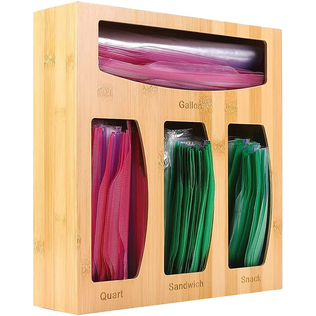 Ilberry Ziplock Bag Storage Organizer | Bamboo Ziplock Bag Organizer Designed to Fit Most Kitchen Drawer | Food Baggie Holder Suitable for Gallon, Quart, Sandwich and Snack Variety Size Bags