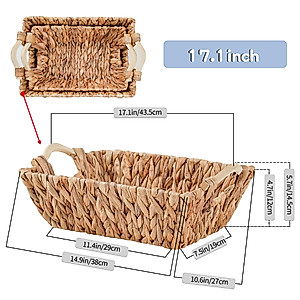 LONGERO Handcrafted Water Hyacinth Basket with Wooden Handles, Wicker Shelf Basket for Storage and Organizing, Rectangular, 1 Pack, Large Size