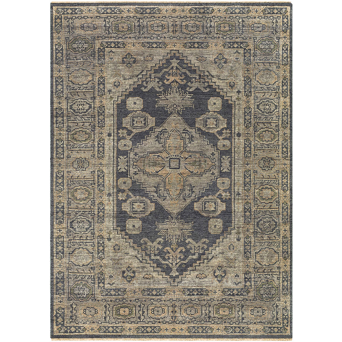 Hauteloom Huntspill Wool Living Room, Bedroom Area Rug - Traditional - Black, Charcoal, Peach - 8' x 10'