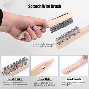 Glarks 4Pcs 10'' Welding Chipping Hammer with Coil Spring Handle and Wire Brush with a Pair Welding Gloves for Removing Slag and Welding Residue