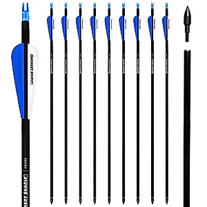 ARCHERY SHARLY 30Inch Carbon Hunting Arrow, Targeting Practice Arrows for Compound & Recurve Bow, Blue White Arrows with Removable Tips & Replaceable Nocks (12 Pack)