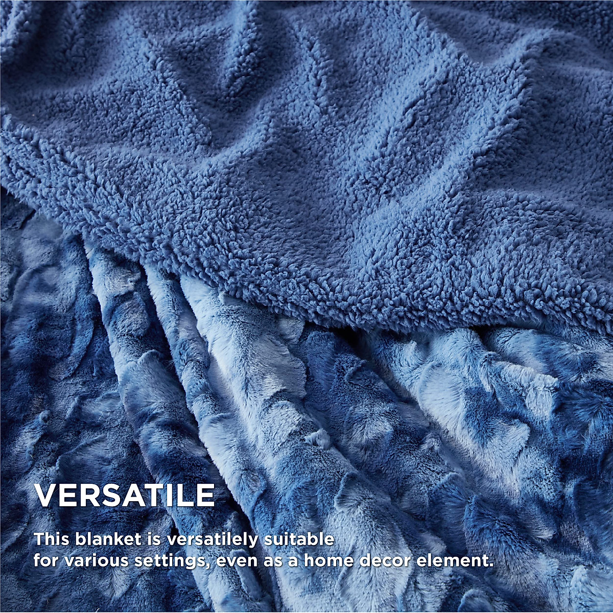 Bedsure Fuzzy Blanket Twin Size - Indigo, Soft and Comfy Sherpa, Plush and Furry Faux Fur, Reversible Twin Blankets for Couch, Sofa and Bed, 60x80 Inches