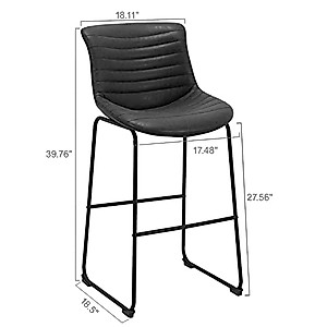 Chairelax Hight Bar Stools Set of 2, 28" Counter Tall Synthetic Leather Modern Design Bar Chair with Backrest and Footrest for Kitchen Bar Counter Restaurant (Black)