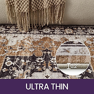 DEXI Washable Area Rug, Soft Vintage Indoor Rugs for Bedroom Living Room Kitchen Dining Room, Non-Slip Low-Pile Floor Carpet Mat for High Traffic Inside House, 8'x12', Brown