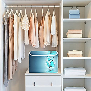 innewgogo Blue Magic Butterfly Storage Bins with Lids for Organizing Cube Cubby with Handles Oxford Cloth Storage Cube Box for Room