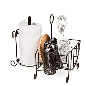VANRA Metal Rack Flatware Caddy Buffet Caddy Organizer for Silverware, Plates, Utensils, Flatware, Napkins, Cutlery with Paper Towel Holder, Loop Handle