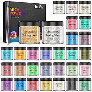 Mica Powder for Epoxy Resin - 30 Colors Pigment Powder Resin Dye, Natural Cosmetic Grade Glitter Colorant Pearlescent Powder for Paint, Soap Making, Nail Polish, Candle Making, Bath Bombs, Slime, 5g