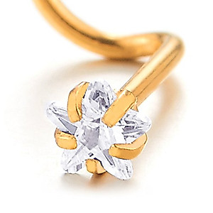 COOLSTEELANDBEYOND Gold Stainless Steel Screw Nose Rings Studs with Star Cubic Zirconia Body Jewelry Piercing