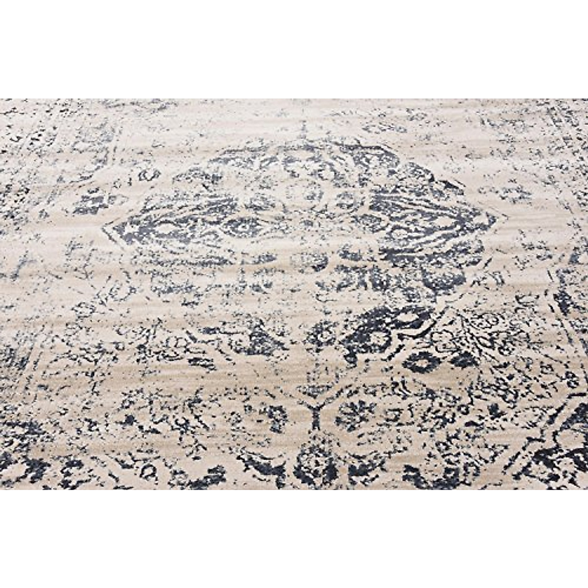 Unique Loom Chateau Collection Distressed Vintage Traditional Textured Dark Blue Area Rug (8' 0 x 10' 0), beige/navy blue