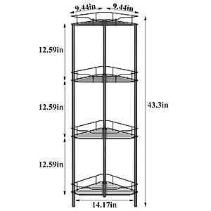 Hleelomi 4-Tier Corner Free Standing Shower Caddy Organizer Rack with Hooks, Adhesive-Fixed Floor Shower Tower Shelf, Black