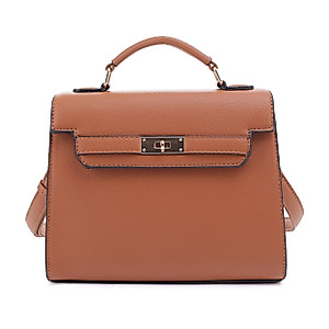 EVVE Women's Top Handle Satchel with Detachable Strap Small Pebbled Leather Crossbody Bag_TAN