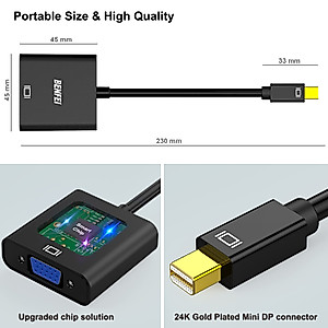 BENFEI Mini DisplayPort to VGA Adapter, Mini DP Display Port to VGA (Thunderbolt Compatible) Male to Female Adapter for ThinkPad SurfacePro PC