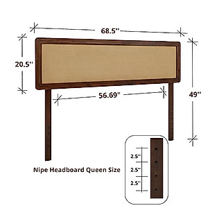 Bme Nipe Queen Headboard ONLY, Boho Bohemian Coastal Style with Solid Wood, Easy Assembly, Walnut
