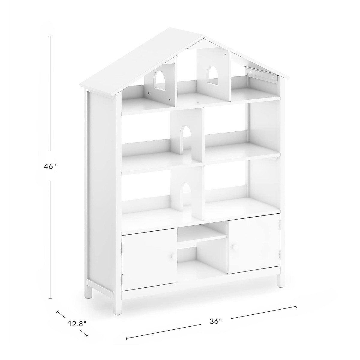 Martha Stewart Kids Jr. Dollhouse Bookcase - Creamy White: Wooden Organizer Shelves with Two Storage Compartments for Books, Dolls, Toys, and School Supplies | Children's Bedroom Furniture - Ages 3-8