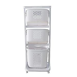 Laundry Basket 3 Tier, Removable PP Storage Basket with Universal Wheel, Multi-layer Toys Clothing Organization for Bedroom Bathroom