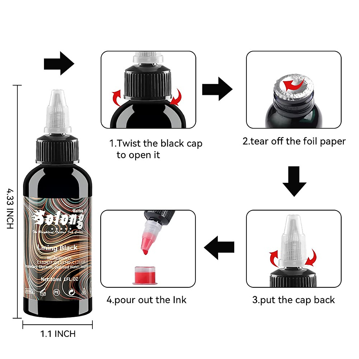 9PCS Tattoo Ink Color Set, 1oz (30ml) Tattoo Supply USA Pigment Kit Solong Tattoo Ink Set TI302S-30-9