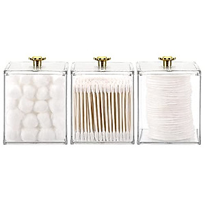 Tecbeauty 3PCS Qtip Holder Bathroom Organizer and Storage Containers Plastic Apothecary Jars Dispenser with Lids for Cotton Ball, Cotton Swab, Cotton Round Pads, Floss