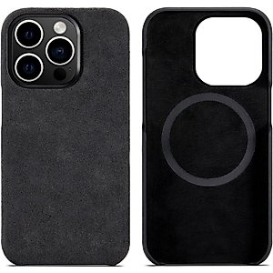 TYXDKJ Alcantara Case for iPhone13 Pro, Handmade Half-Wrapped Synthetic Suede Cover, Compatible with Magsafe Wireless Charging (Black)