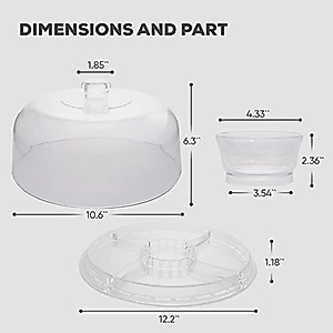 Chef's Star Acrylic Cake Stand with Dome Cover 6 in 1 Multi-Functional Serving Platter and Cake Plate - 12 Inch Use as Desert Platter, Salad Bowl, Veggie Platter, Cake Holder, Nachos & Salsa Plate