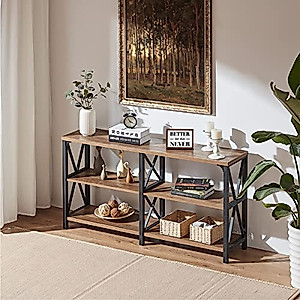 IBF Rustic Console Table, Industrial Wood and Metal Sofa Table, Hallway Entry Table for Home Living Room, Barnwood Foyer Accent Entryway Table with Retro Vintage Storage Shelf, Rustic Oak, 55 Inch