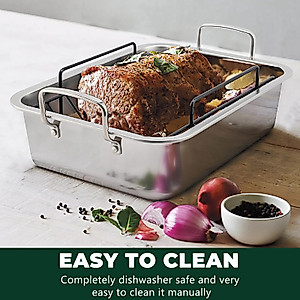 Hillbond Stainless Steel Roasting Pan with Rack 16 Inch Turkey Roaster Pan with U-Shaped Rack Flat Rack Turkey Lifting Forks for Turkey, Chicken, Vegetables Set of 5