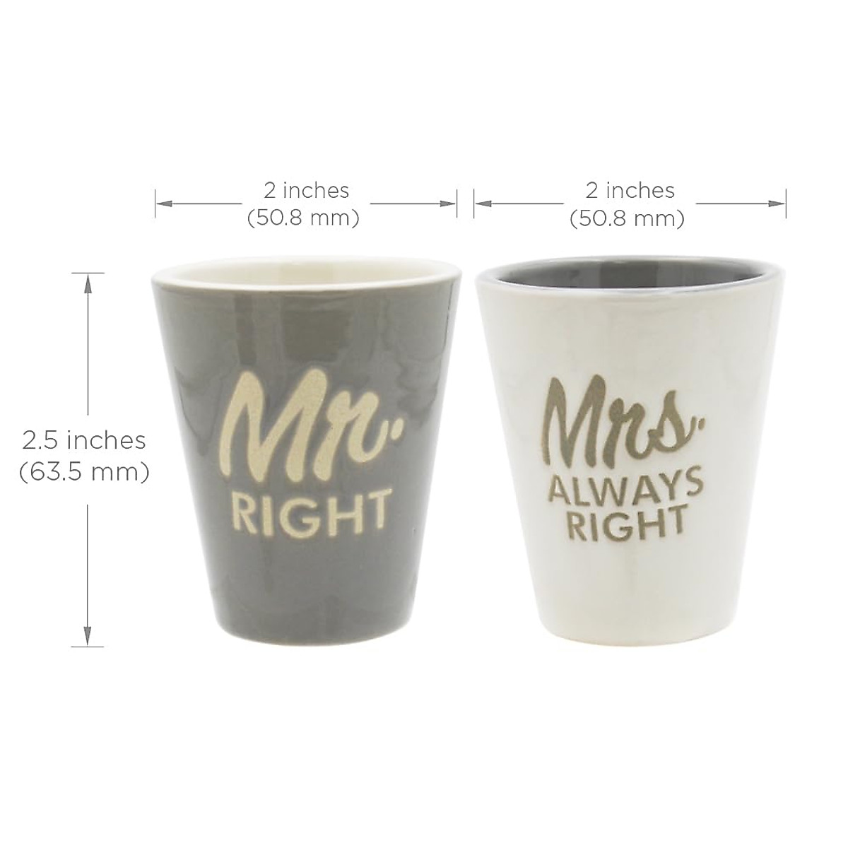 Rockin SHOT GLASS - Mr & Mrs Always Right Couples Mugs & Shot Glasses, Set of 4 Combo 10 oz Gift Boxed - great marriage or Him and Her Gift Set, Gift for Wedding Anniversary, Husband & Wife Gifts