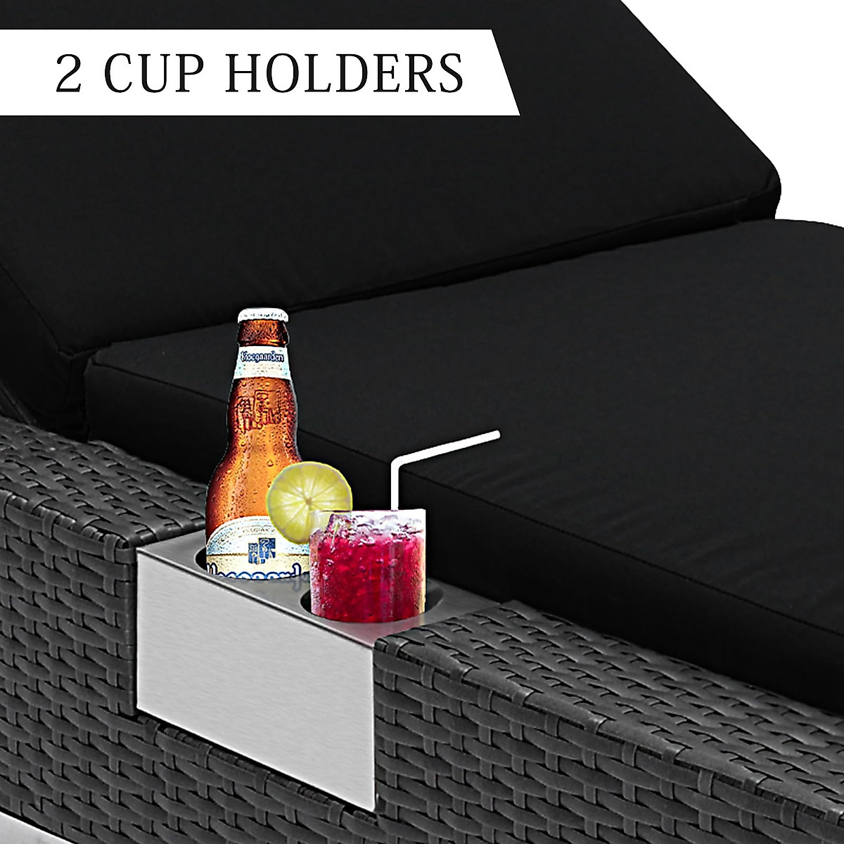 BULEXYARD Black Patio PE Wicker Lounge Chaise Chair Sets of 2 Conversation Rattan Outdoor Furniture Heavy Duty Deep Seating Recliner Handwoven (Black Lounge Chaise x2)