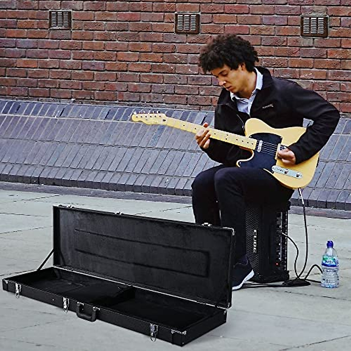 ZeHuoGe Electric Guitar Hard Case Electric Guitar Wooden Hard Shell Lockable Black (Black for Electric Bass Guitar)