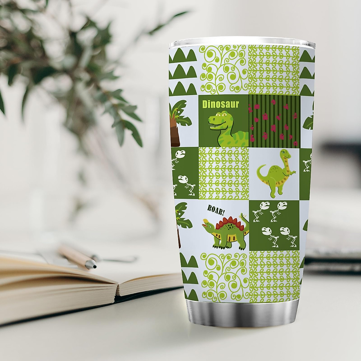 Tumbler Cartoon Dinosaur Tree Stainless Steel Coffee Travel Mug With Flip Lid Leak Proof Travel Tumbler Hot And Cold Drinks Thermal Cup Tea Wine Cups For Office Cartoon Dinosaur Tree 20oz